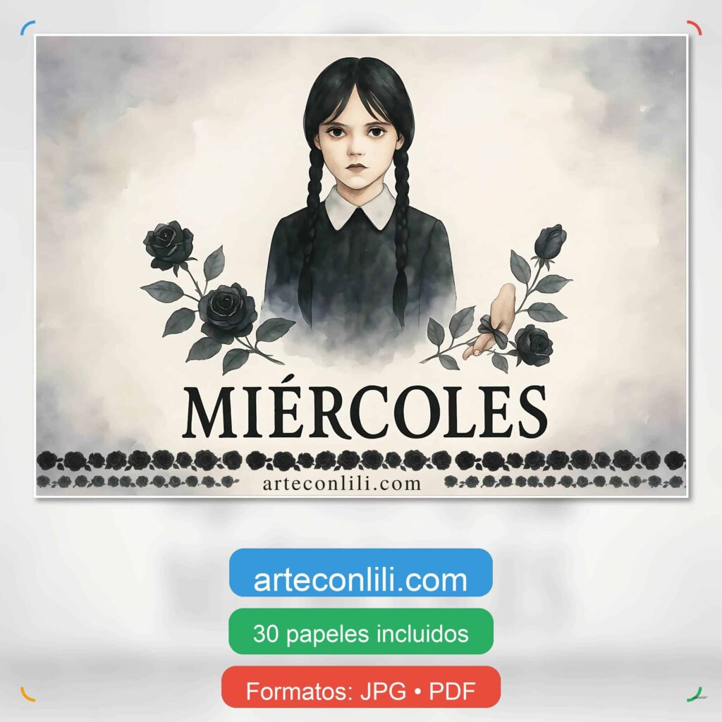 Free Wednesday Addams Fanart Scrapbooking Kit – Printable PDF JPG (A4 A3)