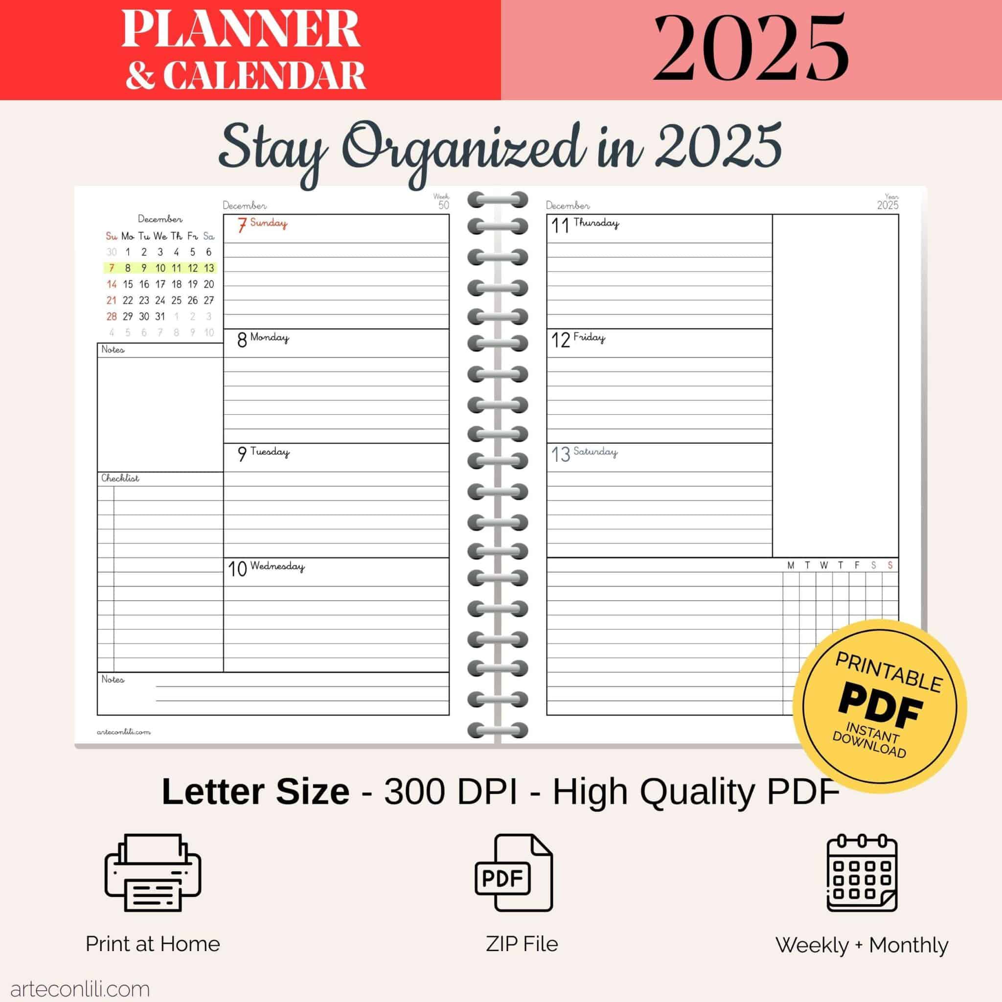 Free Printable 2025 Weekly & Monthly Planner (Letter Size PDF ...