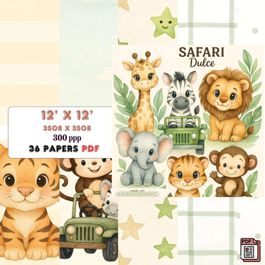Sweet Safari Printable Scrapbook Paper | Instant Download